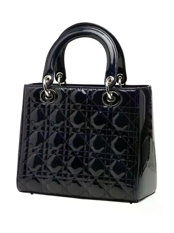 Dior Medium Patent Cannage Lady Satchel - Blue