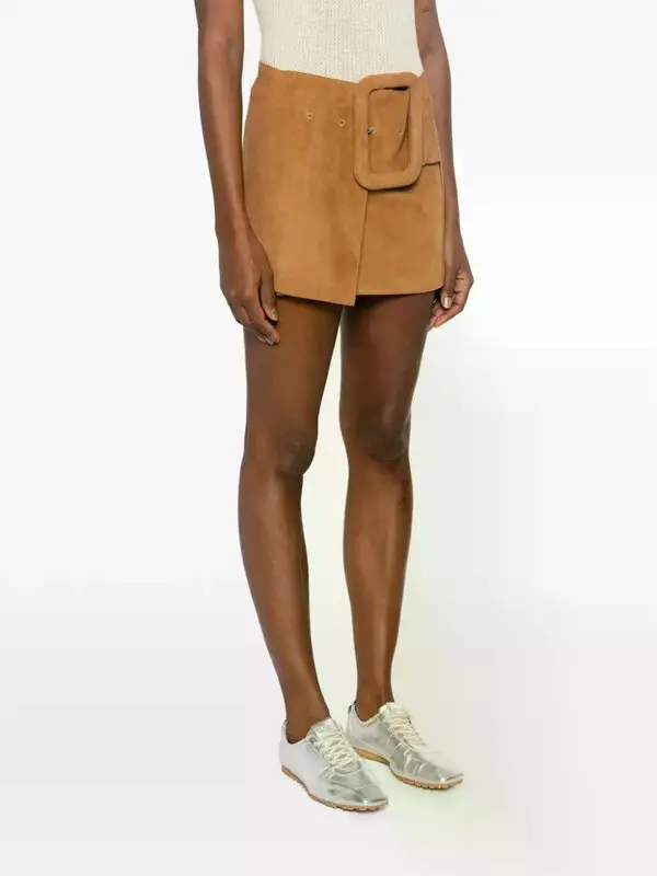 AMI Paris Buckled A-line Mini Skirt - Brown