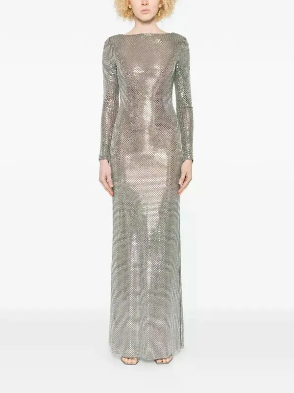 SELF-PORTRAIT Embellished Long-sleeve Maxi Dress - Silver