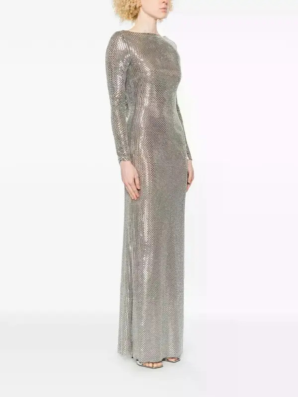 SELF-PORTRAIT Embellished Long-sleeve Maxi Dress - Silver