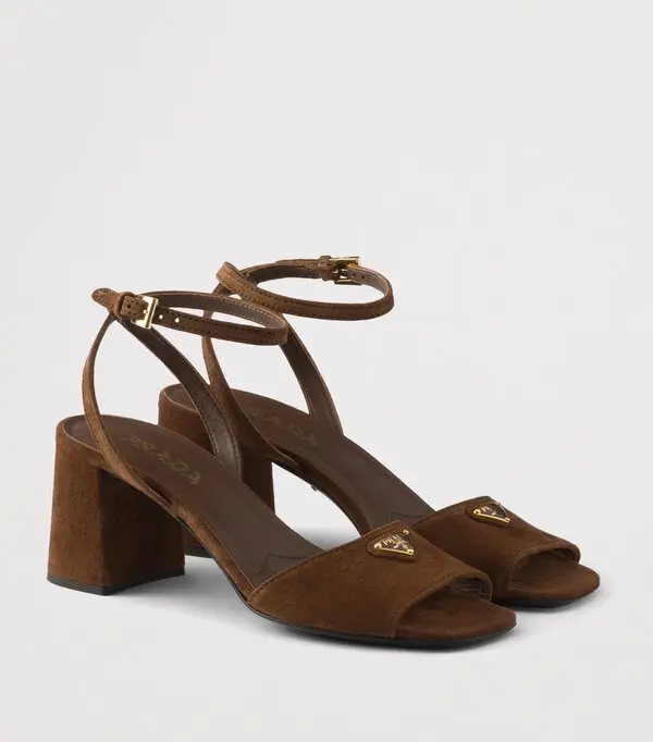 Prada Suede Heeled Sandals - Brown