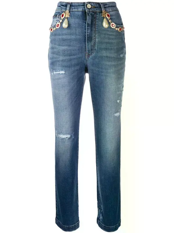 Dolce & Gabbana High-waisted Cropped Bell-bottom Jeans With Embellished Pockets