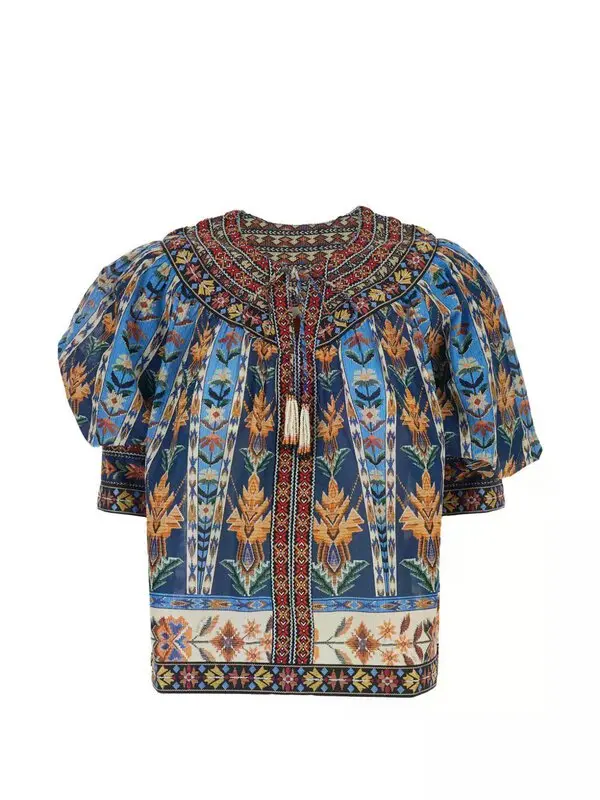 Farm Rio Tassel Detail Printed Top