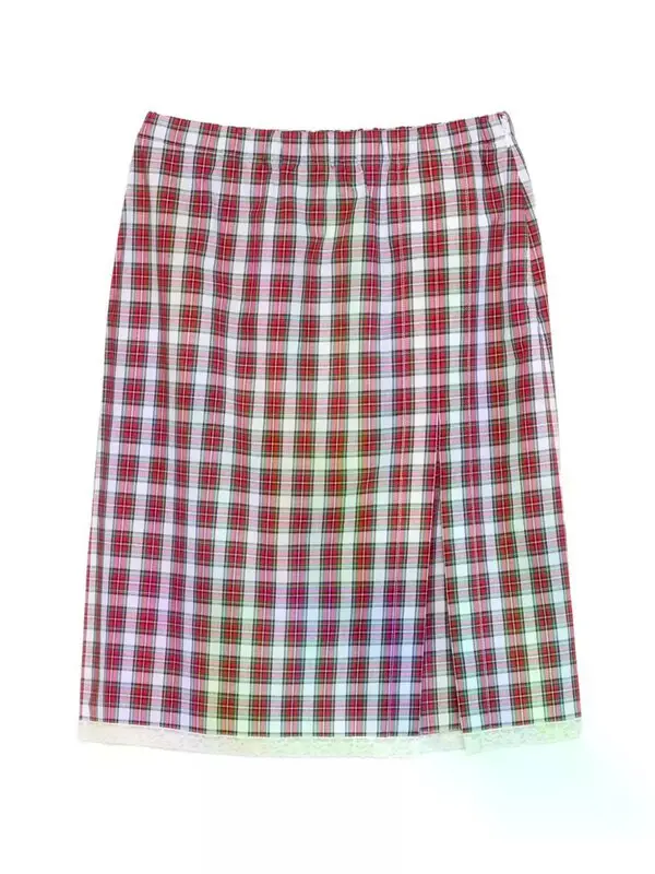 N°21 Check-pattern Lace-trim Midi Skirt