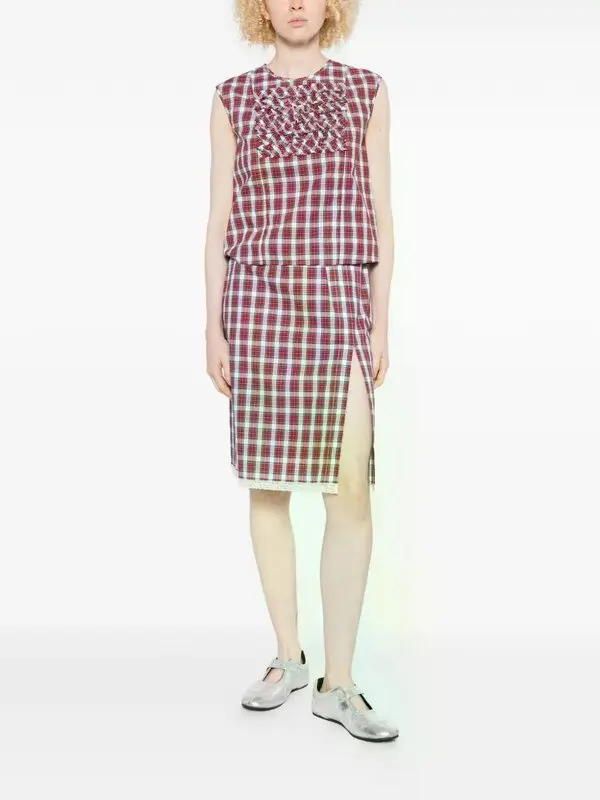 N°21 Check-pattern Lace-trim Midi Skirt