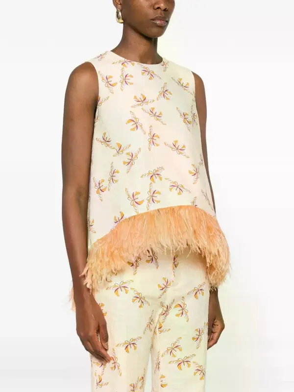 La DoubleJ La Scala Floral-print Fringed Top - Neutrals