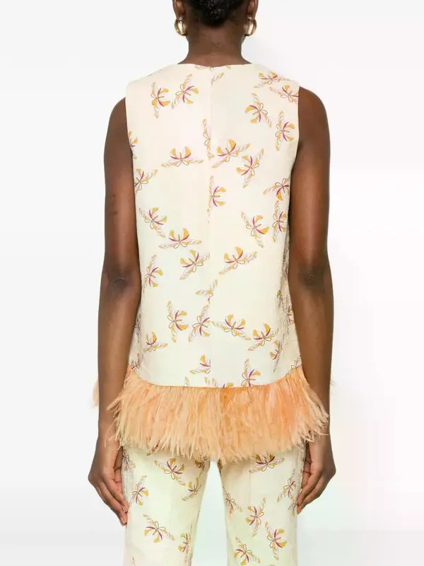 La DoubleJ La Scala Floral-print Fringed Top - Neutrals