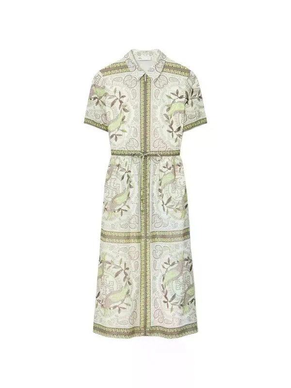 Tory Burch Cinched Cotton Zip Dress - Neutrals