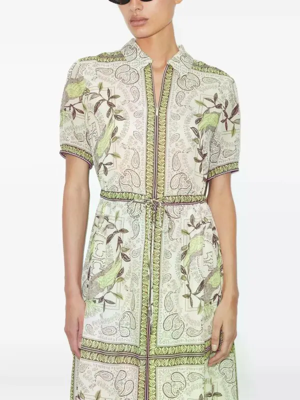 Tory Burch Cinched Cockatoo Print Silk Cotton Midi Dress - Neutrals