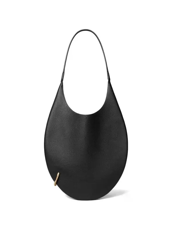 Tory Burch Pierced Soft Shoulder Bag In Pebble-embossed Leather - Black