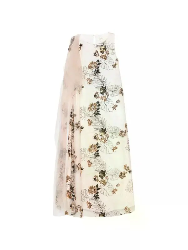 PSOPHIA Sleeveless Floral Embroidered Midi Dress - Neutrals