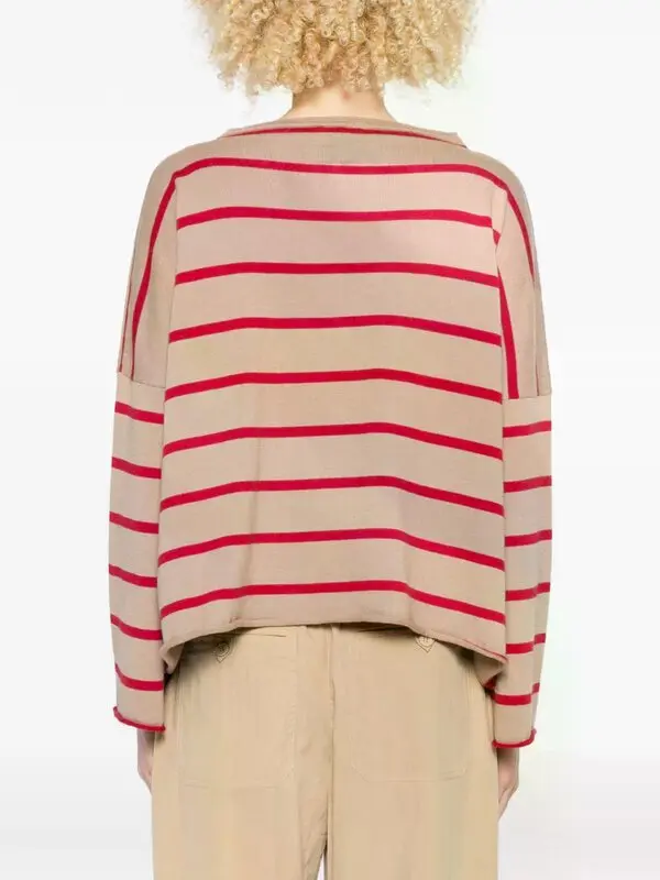 BEYOU Striped Round-neck Sweater - Neutrals