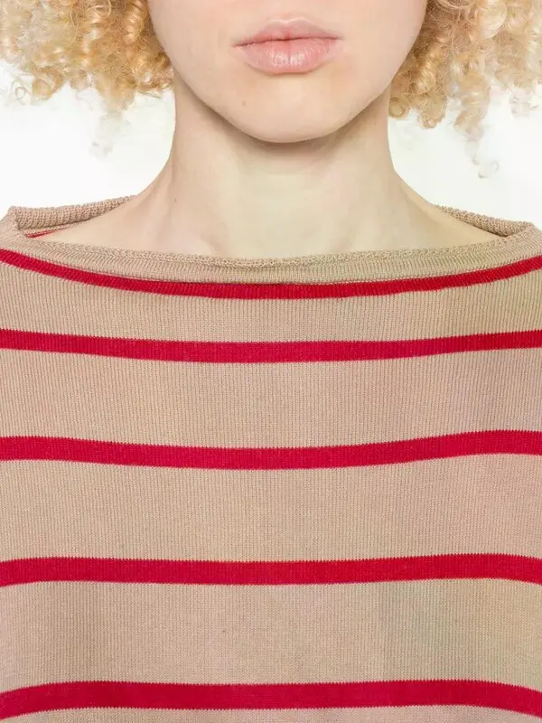 BEYOU Striped Round-neck Sweater - Neutrals