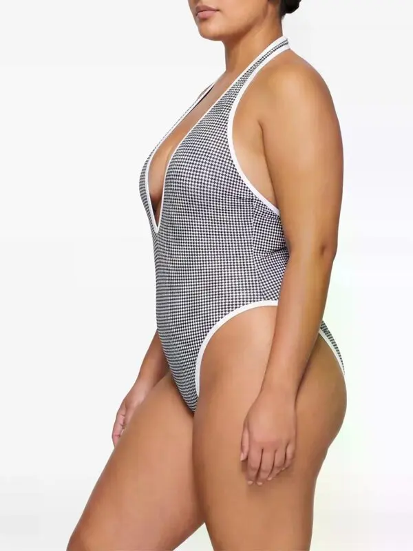 DIESEL® Houndstooth Print Plunge Halterneck Swimsuit