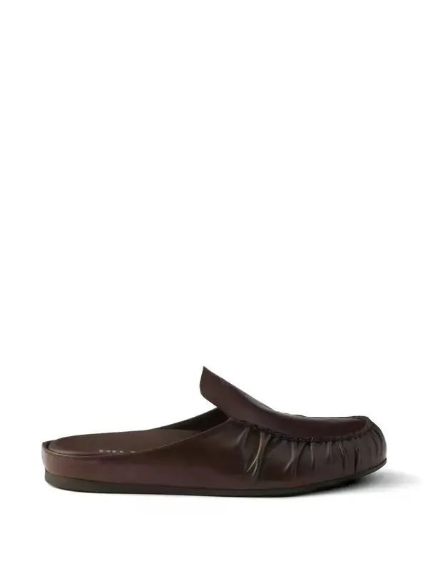 Prada Gathered Leather Mules - Brown