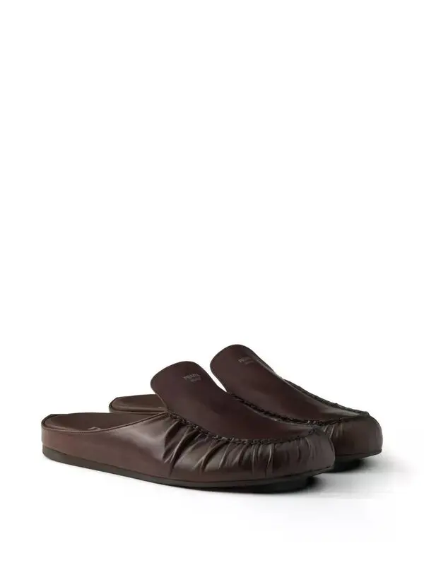 Prada Gathered Leather Mules - Brown