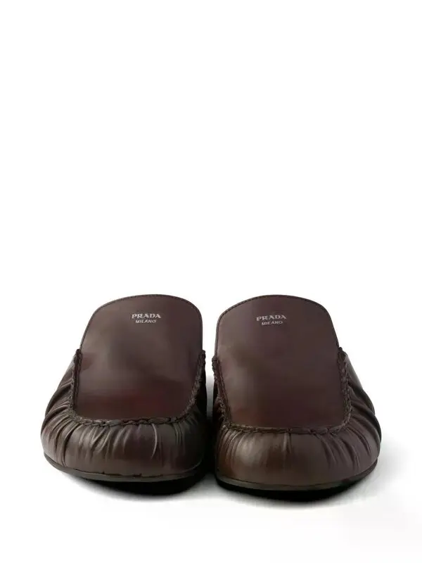 Prada Gathered Leather Mules - Brown