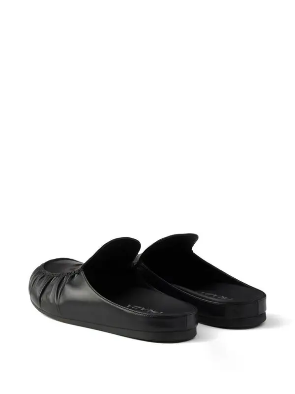 Prada Gathered Leather Mules - Black