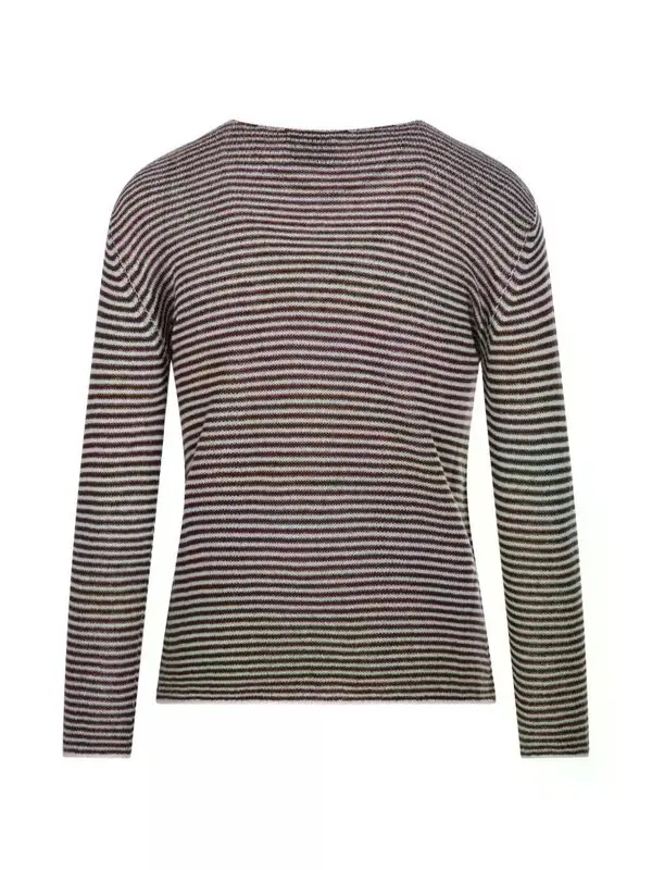 BEYOU Striped Boat Neck Long Sleeve Sweater