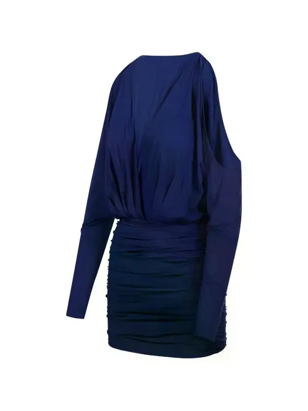 AMAZUIN Cold-shoulder V-neck Long Sleeve Dress - Blue