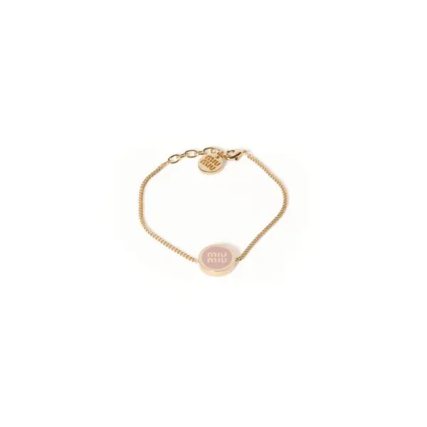 Miu Miu Enameled Metal Bracelet With Logo Detail - Orchid Pink