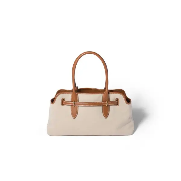 Miu Miu Canvas And Leather Top Handle Bag - Beige/brandy