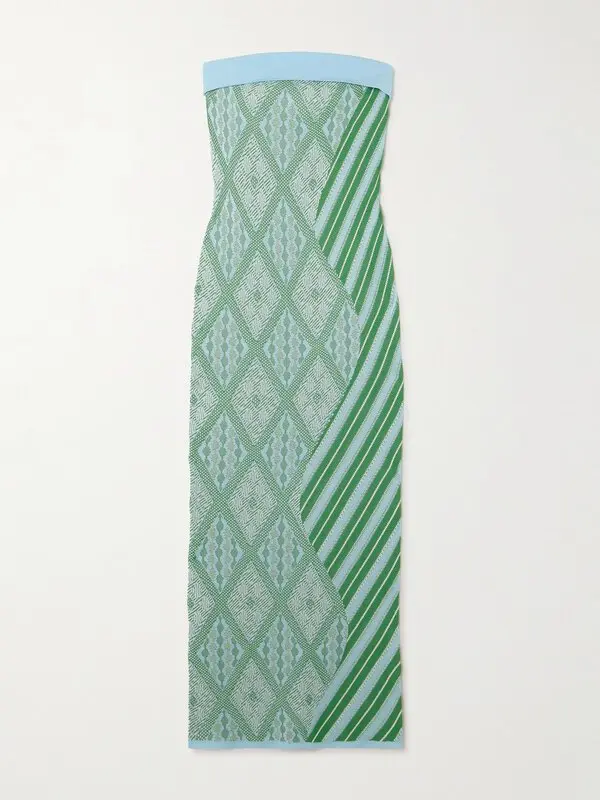 Ahluwalia Strapless Paneled Jacquard-knit Maxi Dress - Blue