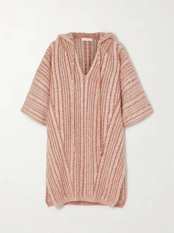 Chloé Hooded Cable-knit Wool-blend Poncho