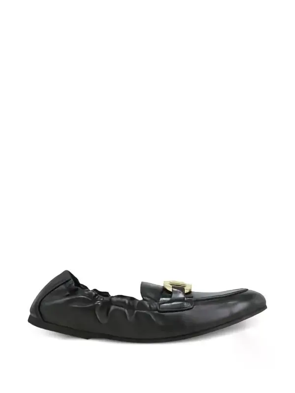 FERRAGAMO Jodie Metallic Leather Loafers - Black
