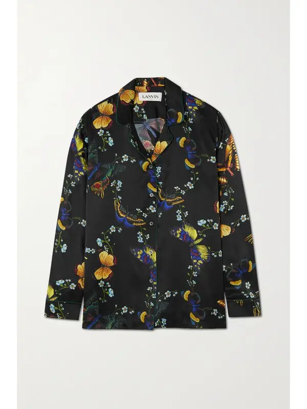 LANVIN Printed Silk-satin Shirt - Black