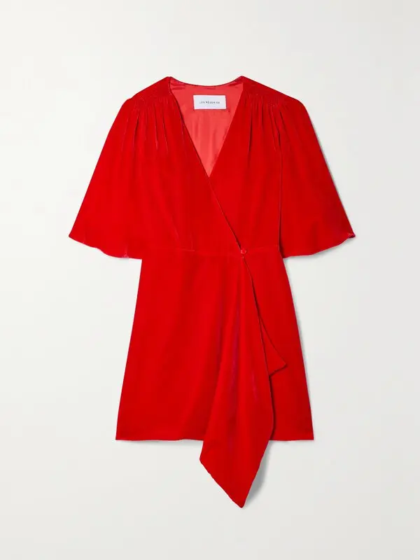 Les Reveries Draped Velvet Mini Wrap Dress - Red