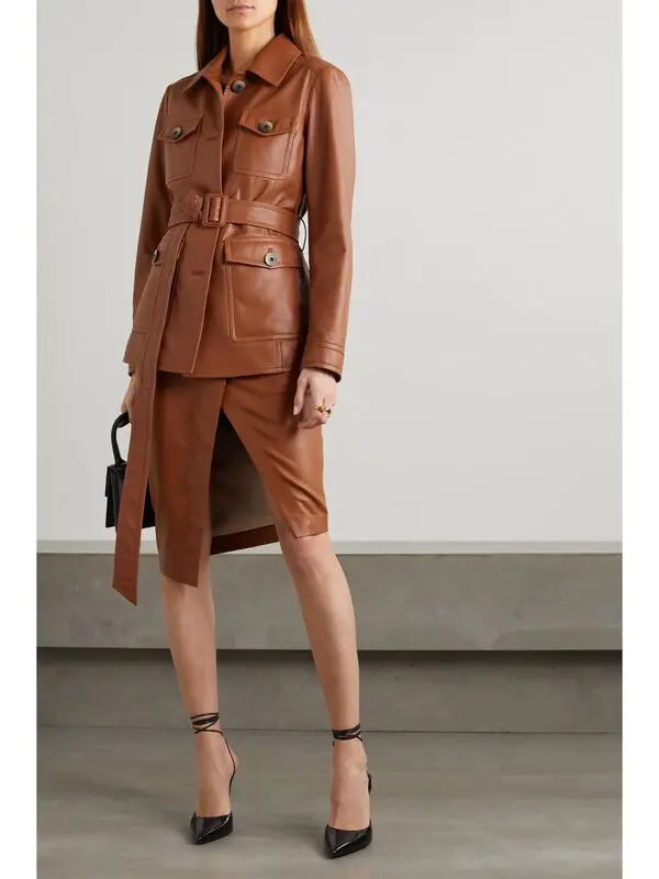 Zeynep Arçay Asymmetrical Leather Wrap Skirt