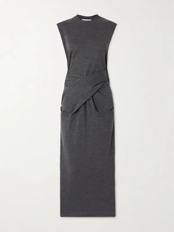 JIL SANDER Merino Wool Maxi Dress With Draped Panelling