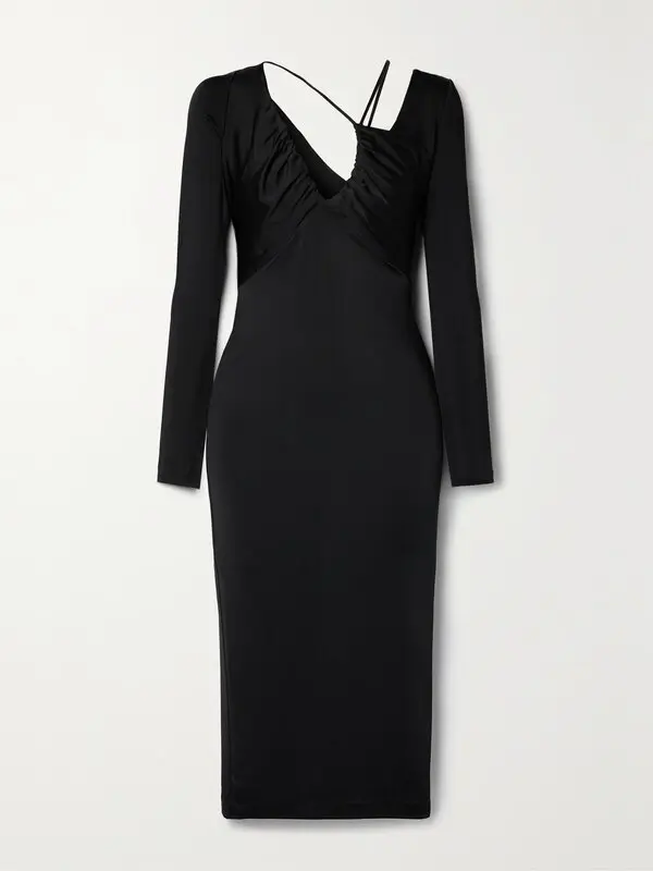 ET OCHS Bella Gathered Satin-jersey Midi Dress - Black