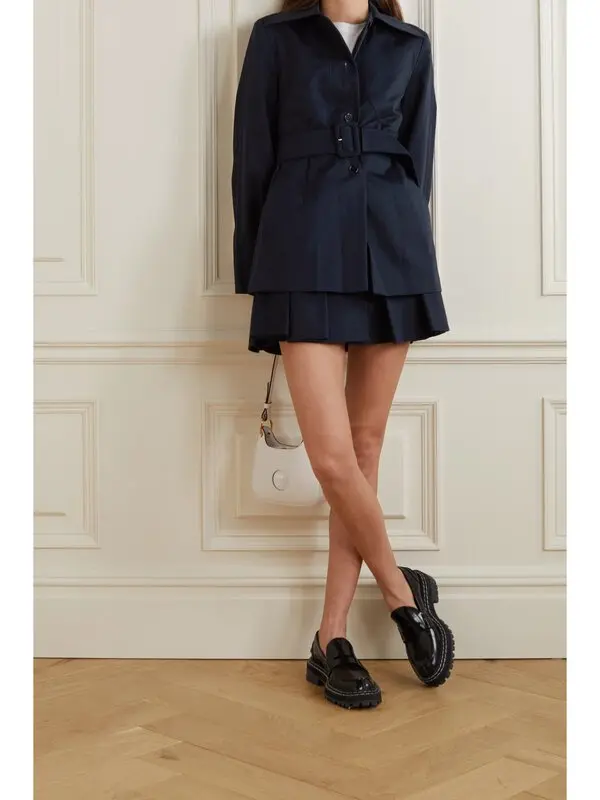 PATOU Belted Pleated Cotton-twill Mini Skirt
