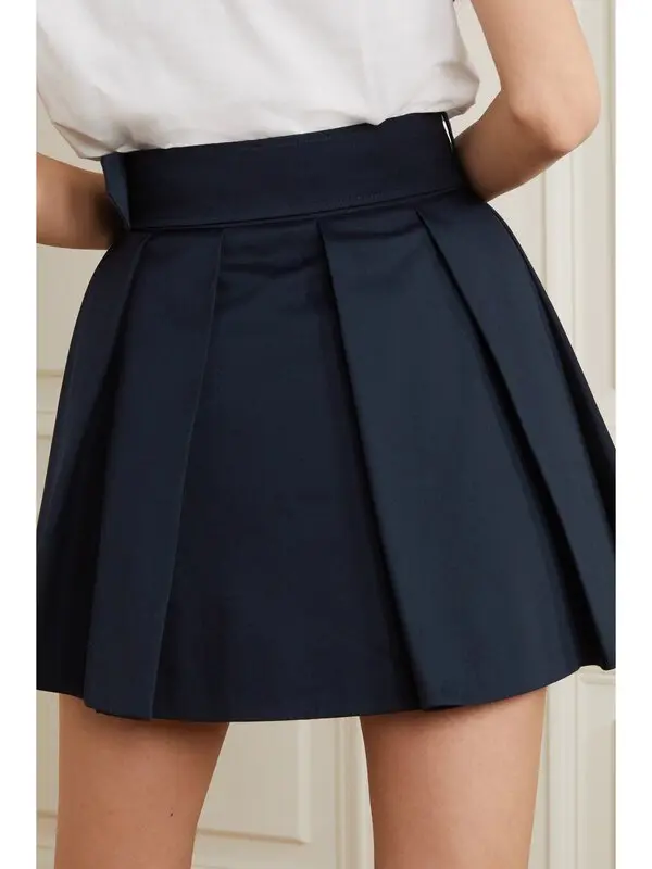 PATOU Belted Pleated Cotton-twill Mini Skirt