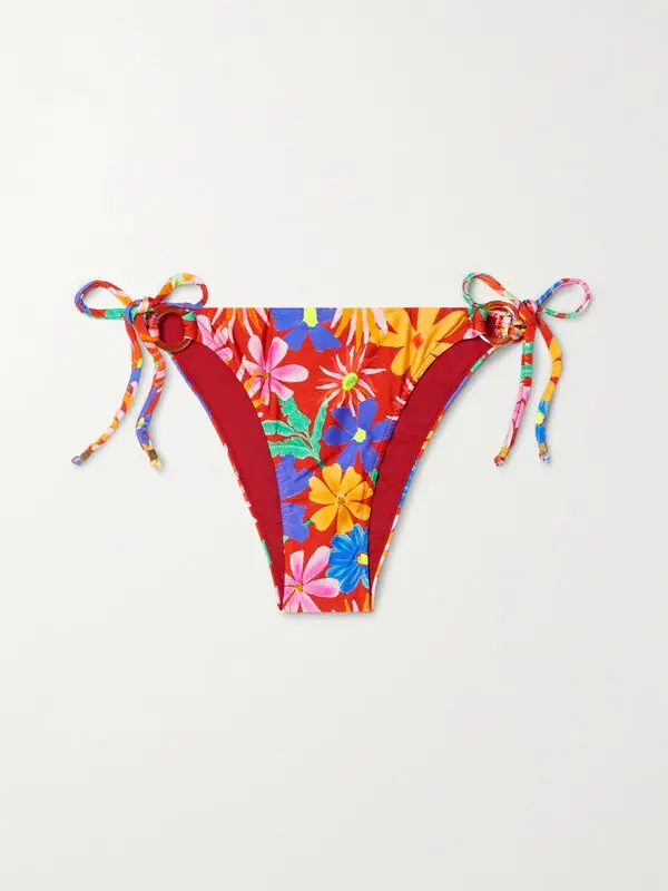 PatBO Pat Bo Aster Embellished Floral-print Bikini Briefs - Red