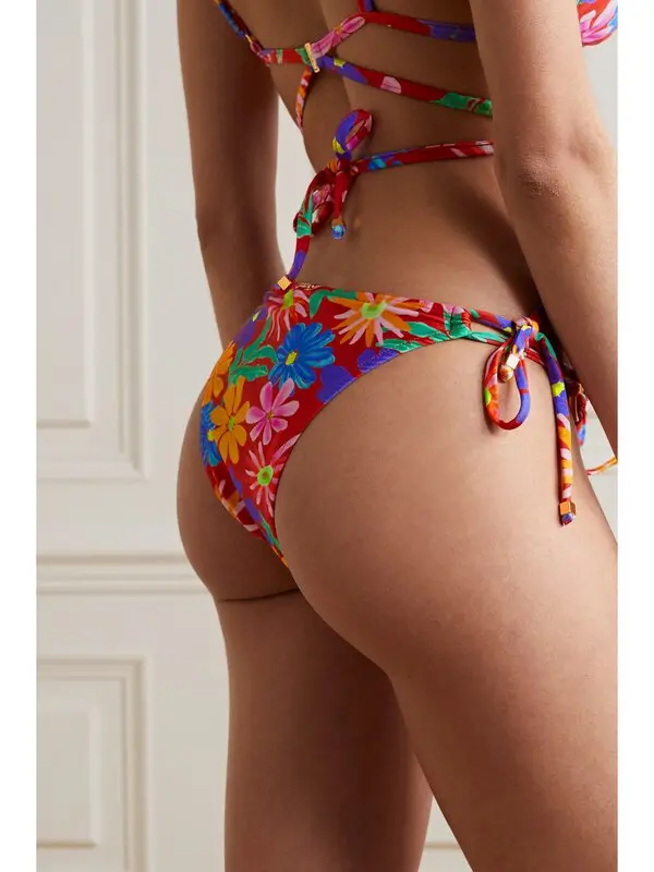 PatBO Pat Bo Aster Embellished Floral-print Bikini Briefs