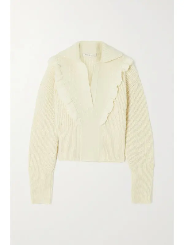 Philosophy Di Lorenzo Serafini Ruffled Ribbed Wool Sweater - Neutrals