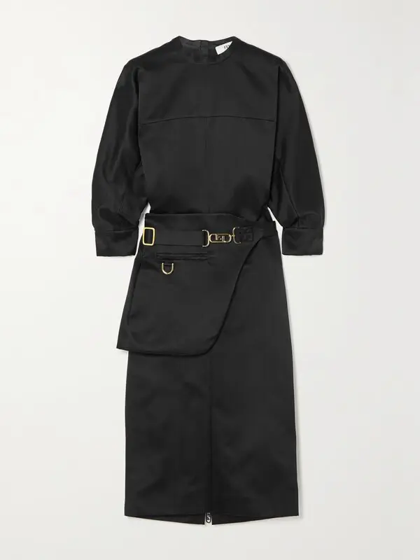 Fendi Belted Paneled Silk-satin Midi Dress - Black