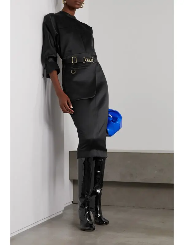Fendi Belted Paneled Silk-satin Midi Dress