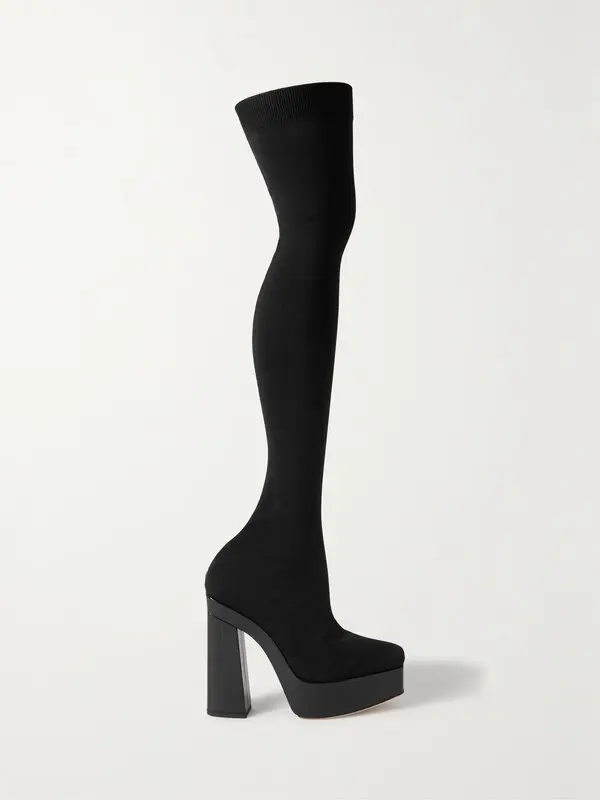 JIMMY CHOO Giome Over-the-knee Stretch-knit Platform Block Heel Boots - Black