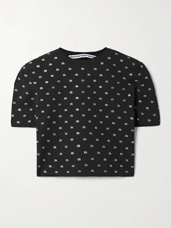 Alexander Wang Cropped Crystal-embellished Stretch-jersey T-shirt