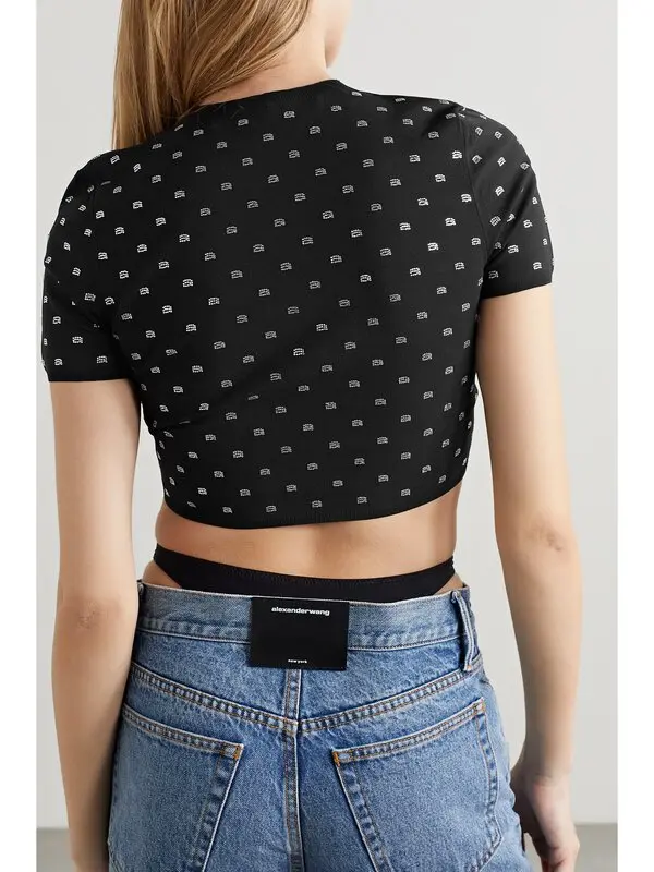 Alexander Wang Cropped Crystal-embellished Stretch-jersey T-shirt