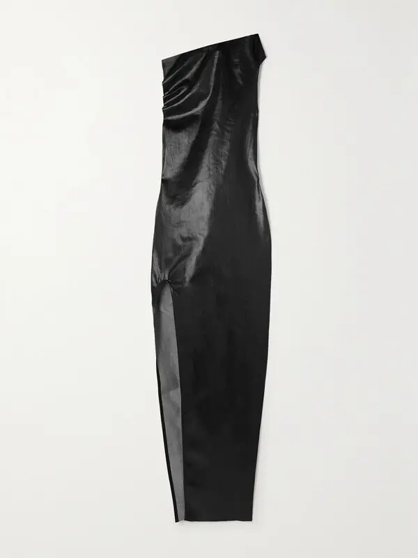 Rick Owens One-shoulder Coated Cotton-blend Maxi Dress