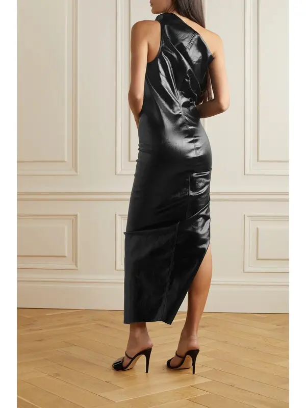 Rick Owens One-shoulder Coated Cotton-blend Maxi Dress