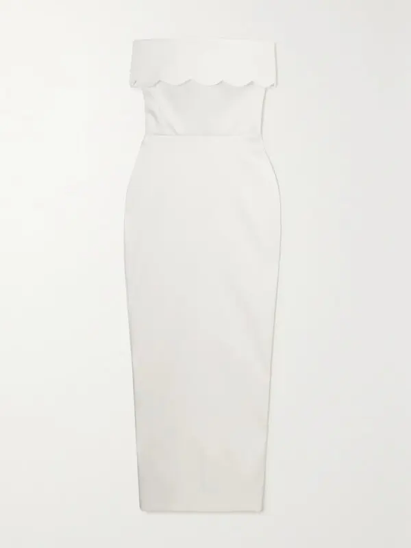 RASARIO Strapless Scalloped Duchesse-satin Maxi Dress