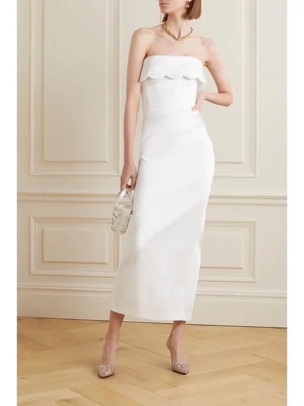 RASARIO Strapless Scalloped Duchesse-satin Maxi Dress