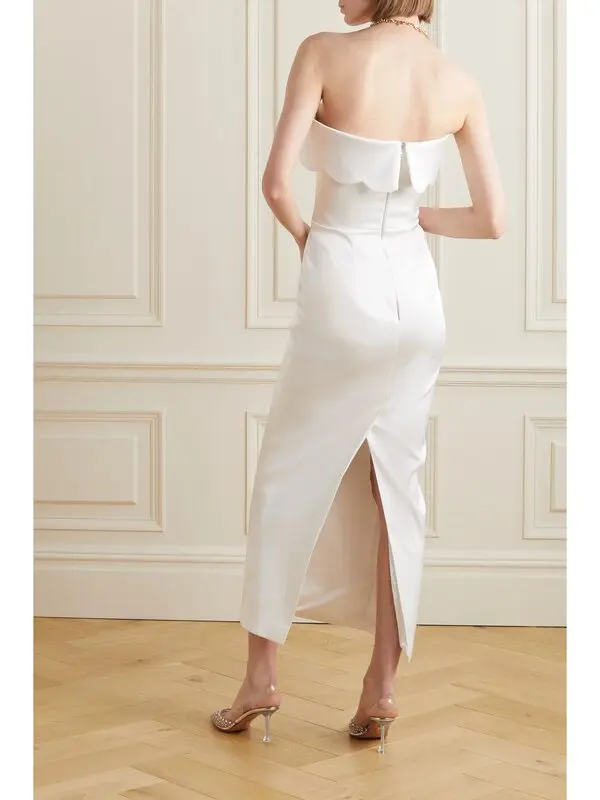 RASARIO Strapless Scalloped Duchesse-satin Maxi Dress