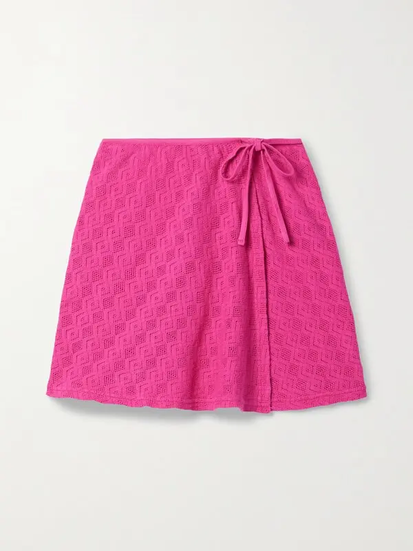 AGR Pointelle-knit Cotton Mini Wrap Skirt - Pink